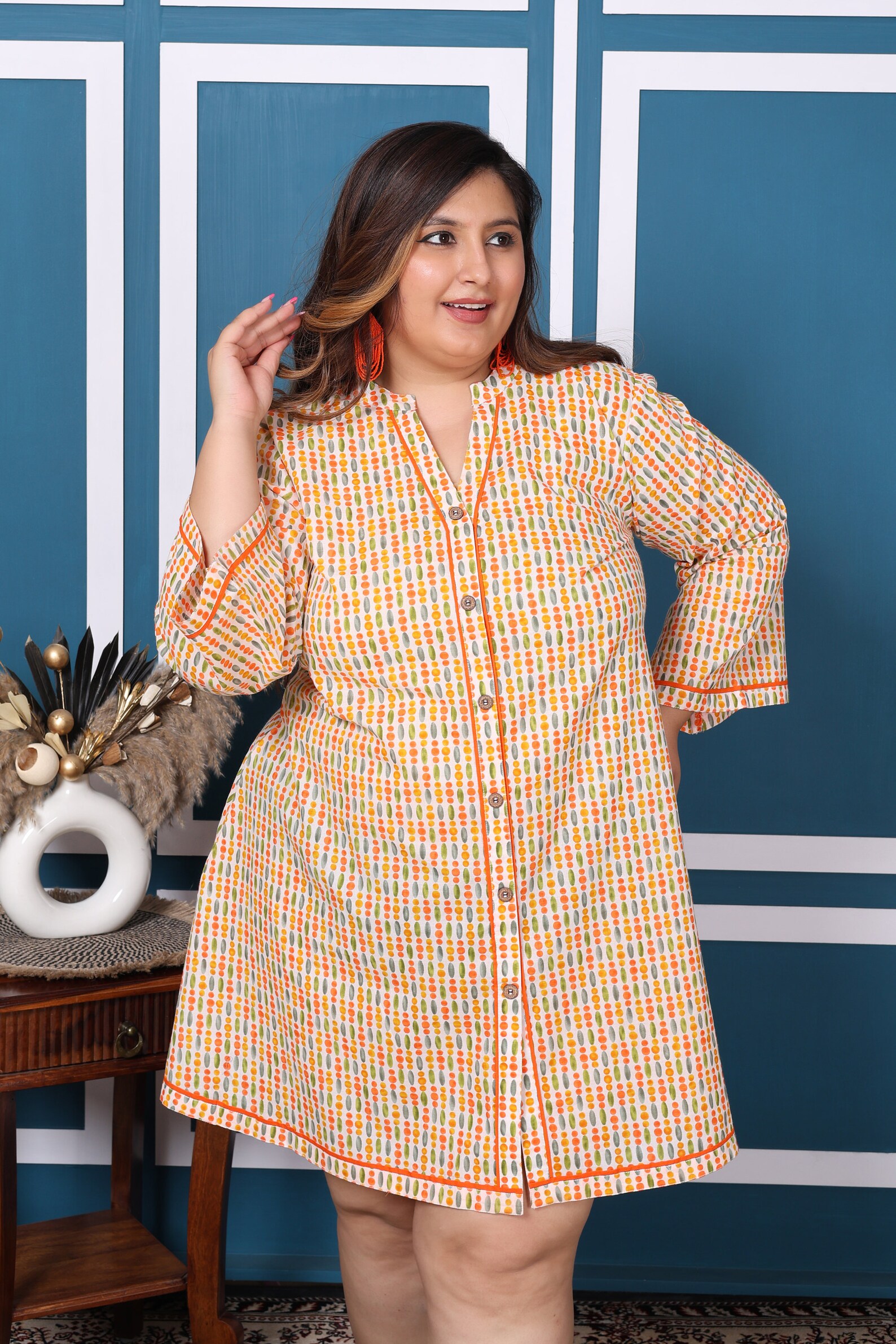 Off White Plus Size Tunic Dress, Indian Ethnic Wear for Women, Plus ...