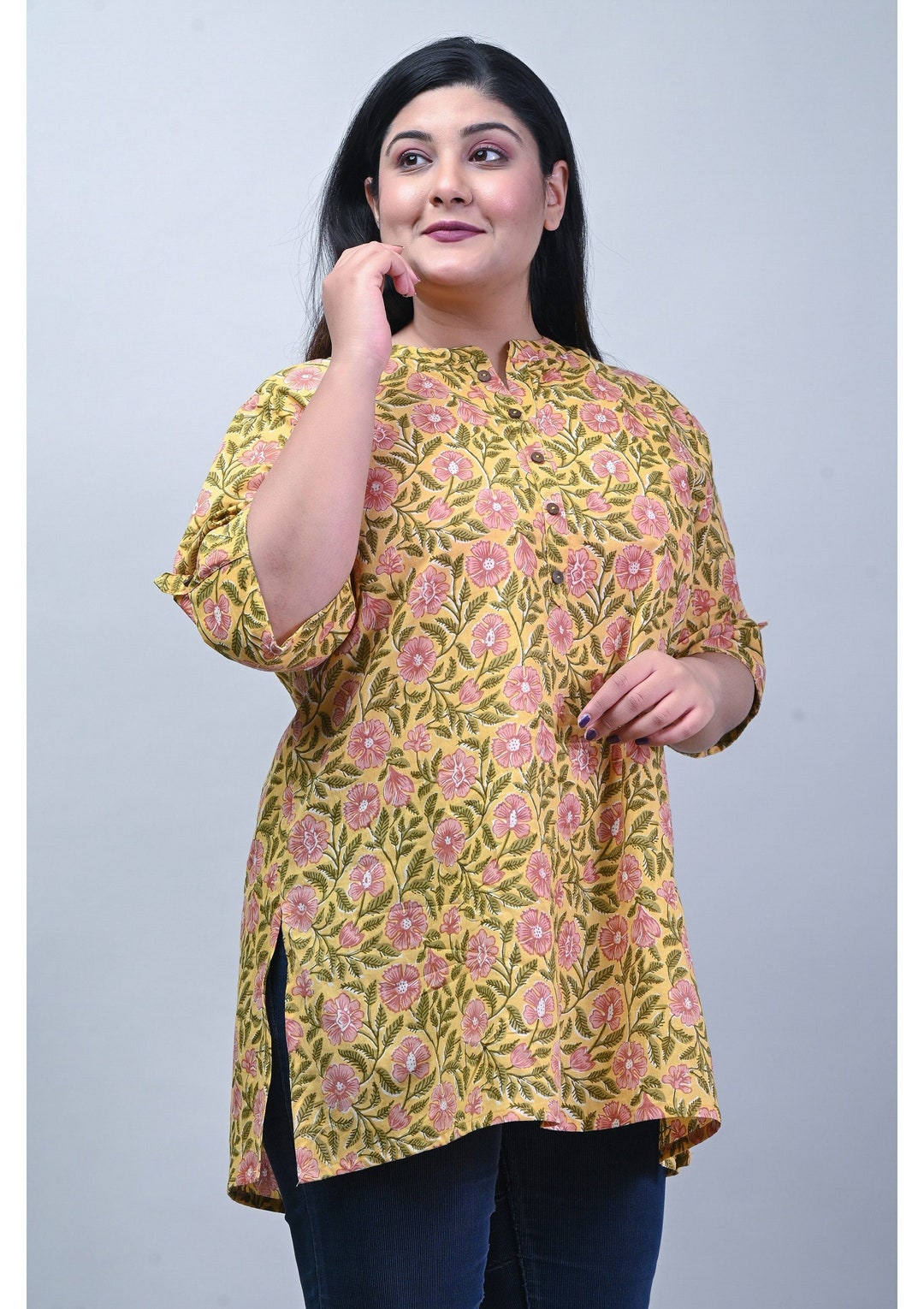 Yellow Plus Size Crop Tops, Indian Daily Wear Casual Top, Tunic Tops ...