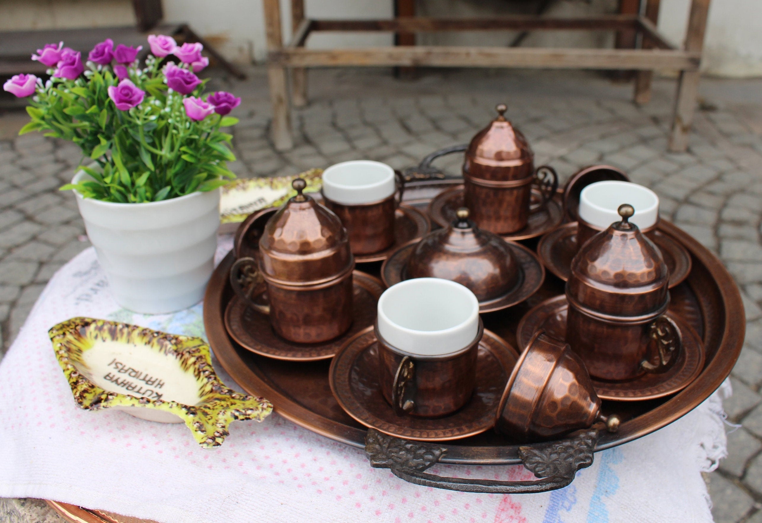 Turkish Coffee Set with Copper Coffee MakerTurkish Delight Cup Italian ...