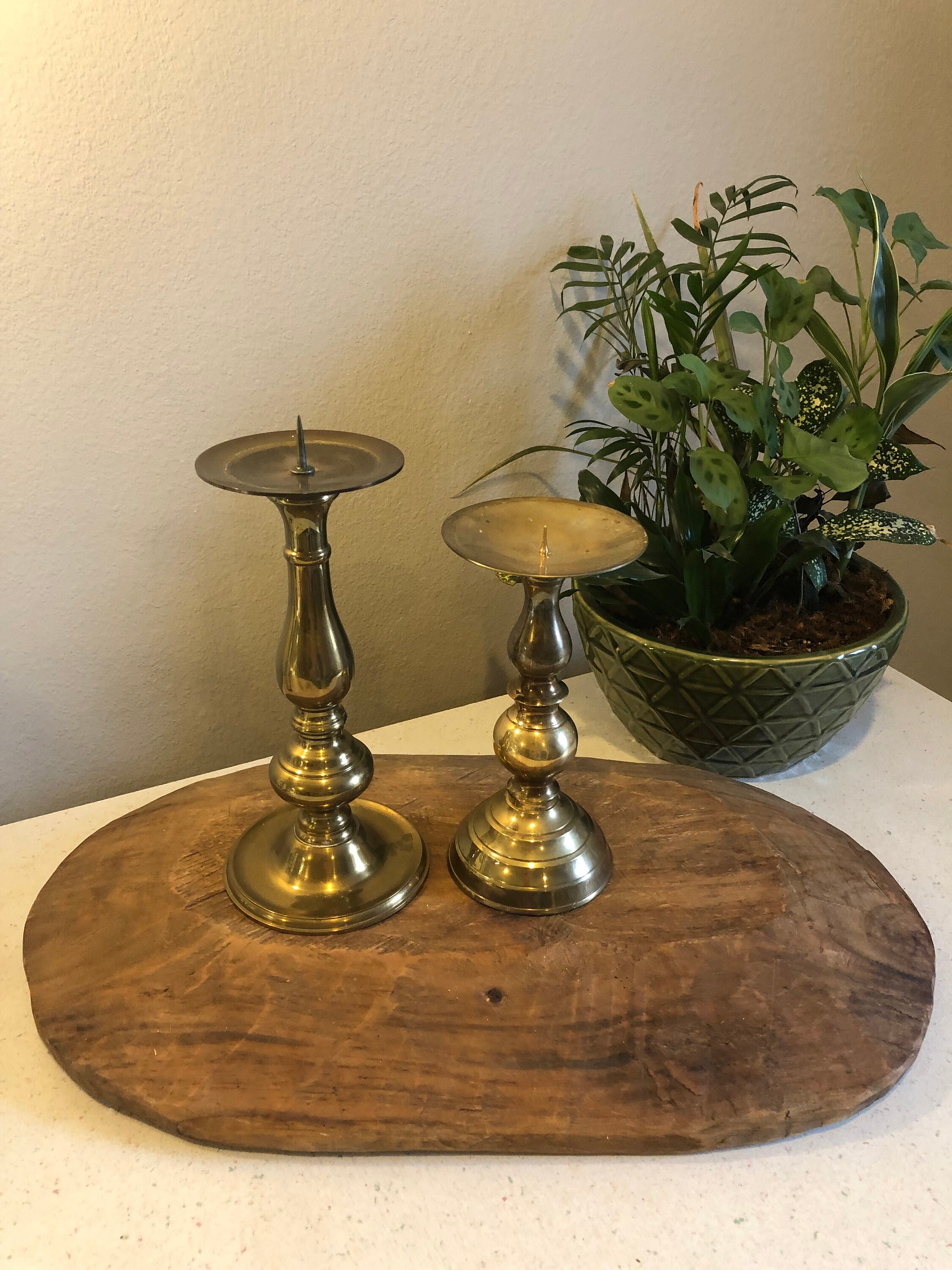 Two Vintage Brass Pillar Candle Holders Thanksgiving Table - Etsy
