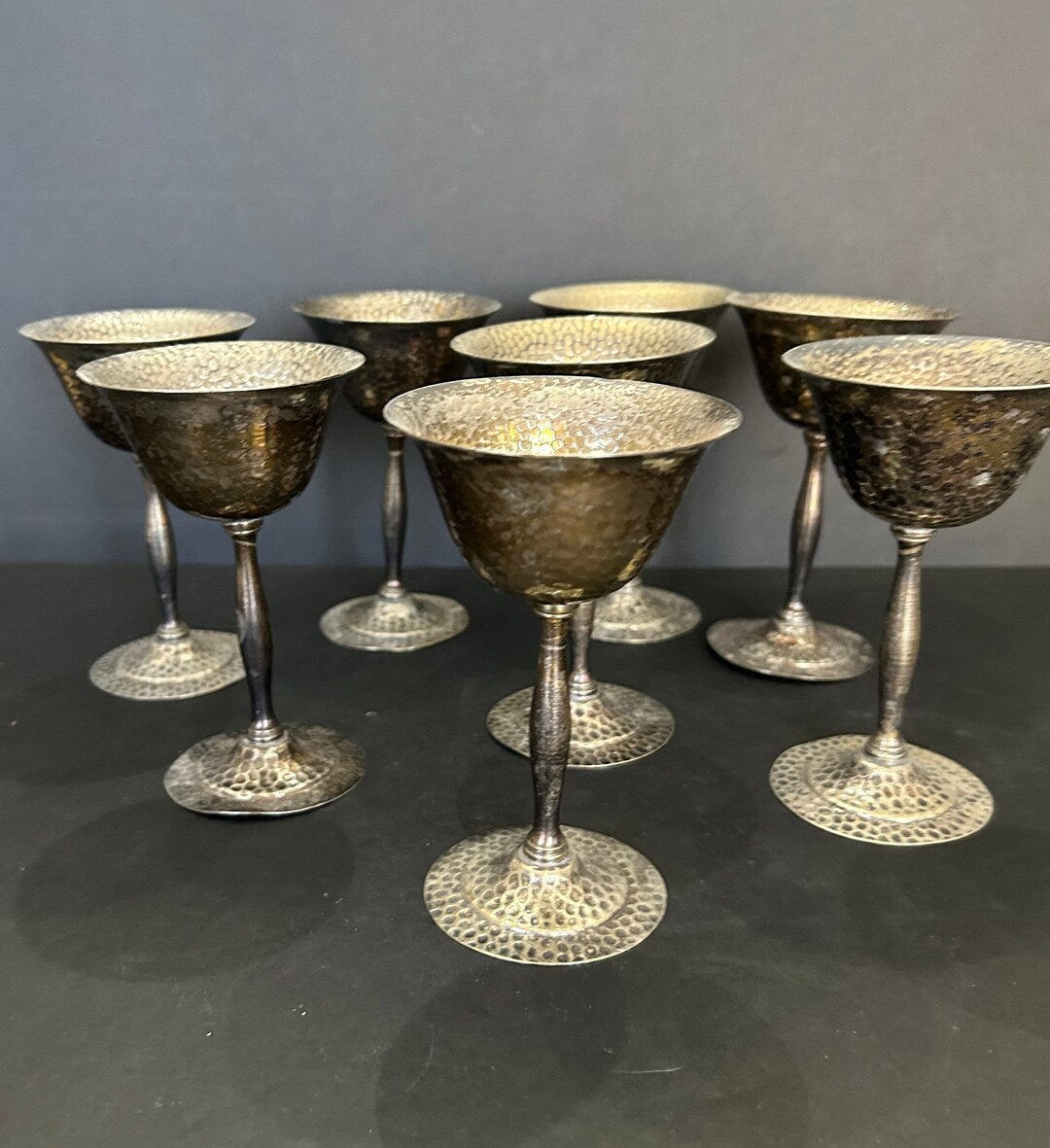Hammered Keystoneware Silverplated Wine Goblets Set of 8 Vintage With ...