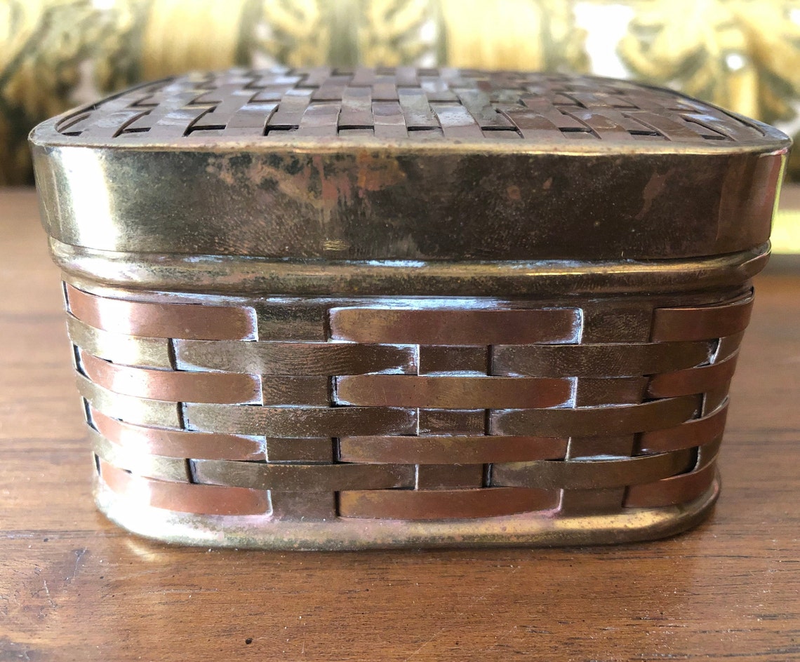 Vintage Woven Brass and Copper Trinket Box With Top - Etsy
