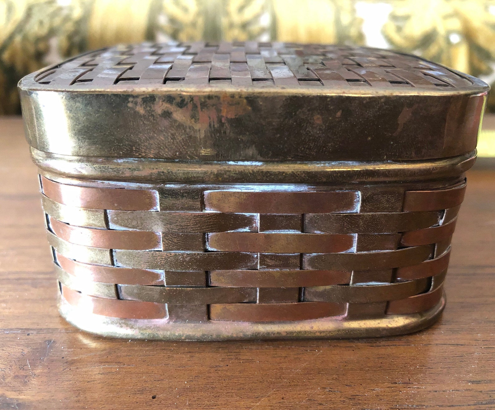 Vintage Woven Brass and Copper Trinket Box With Top - Etsy
