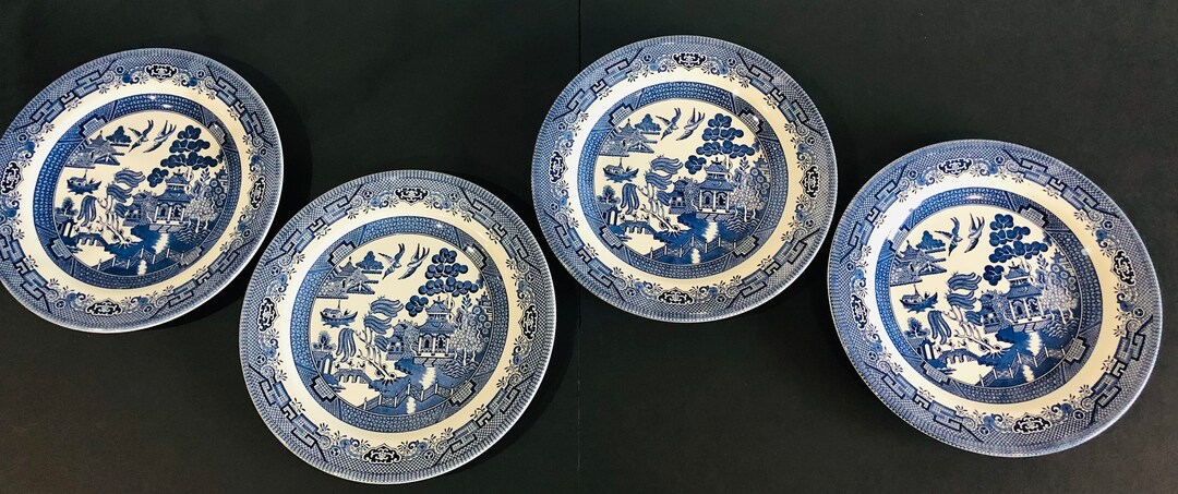 Set of 4 Blue Vintage Churchill England Willow Plates, 10 Inches - Etsy