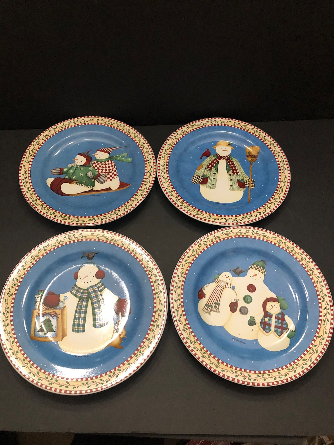 Snowman Holiday Plates by Debbie Mumm Sakura - Etsy