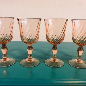 Medium Vintage Pink Swirl Glassware Set of 4 - Etsy
