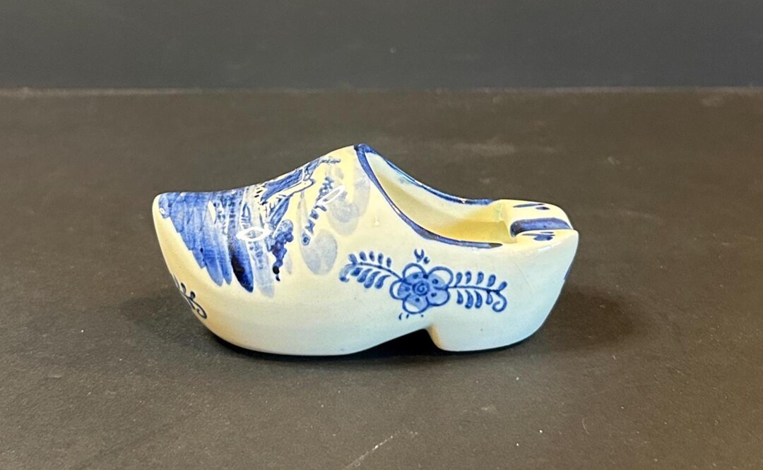 Vintage Delft Blue Ceramic Clog Ashtray | Hand Painted Dutch Windmill ...