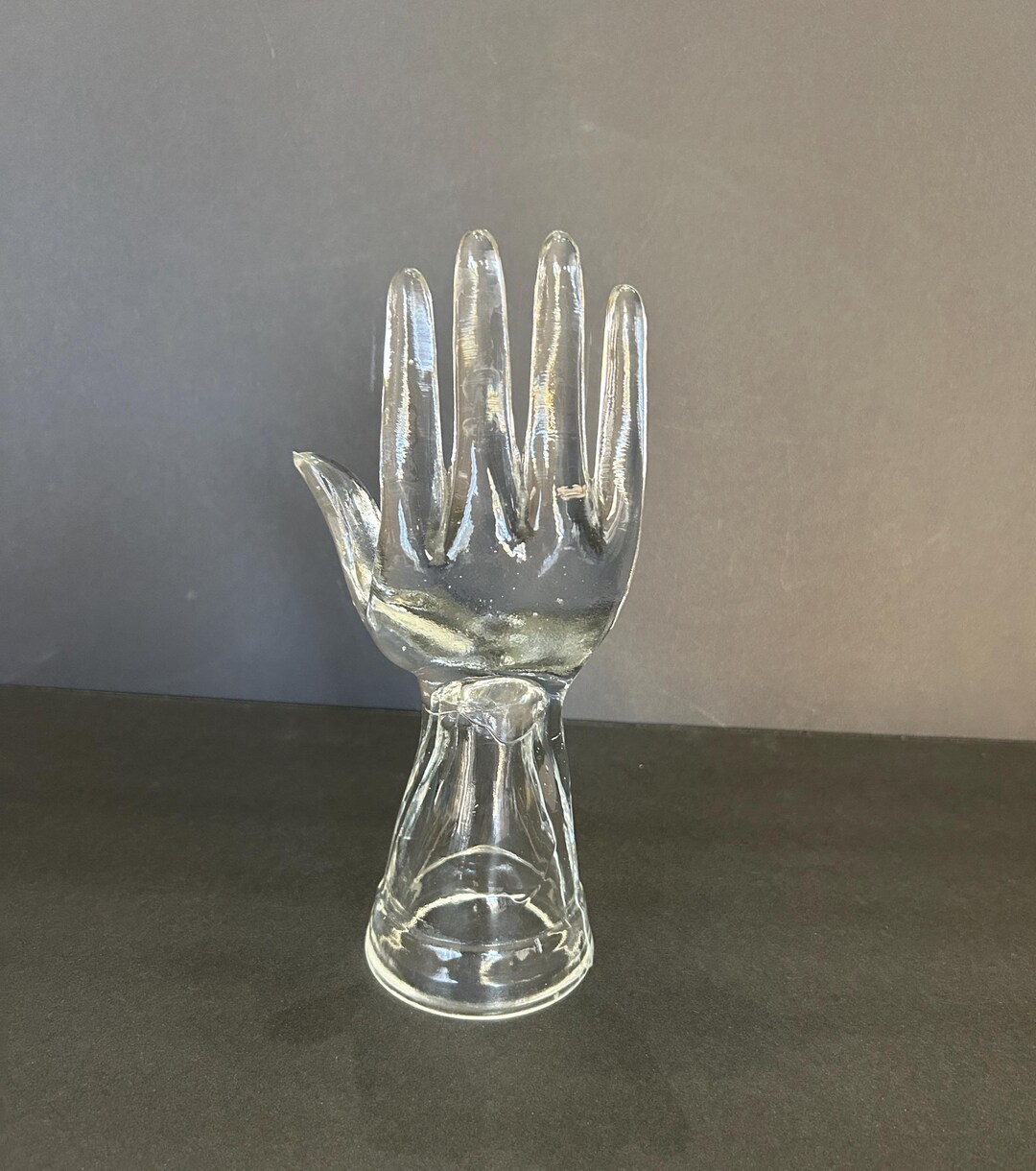 Vintage Clear Glass Hand Form Mid Century Art Glass Display Handmade ...