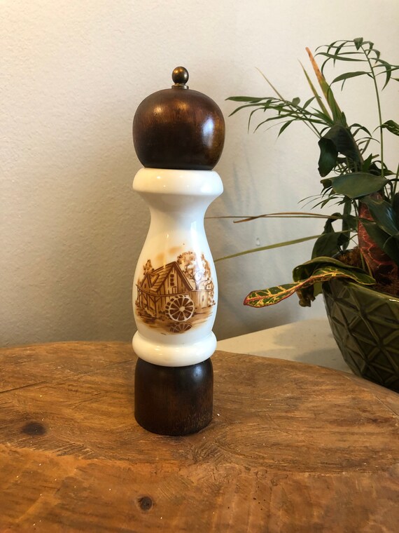 Vintage Ceramic and Wood Pepper Mill With Cabin and Water - Etsy