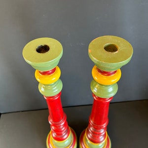 Vintage Tall Wooden Painted Turned Folk Art Candlesticks. 17.5" - Etsy