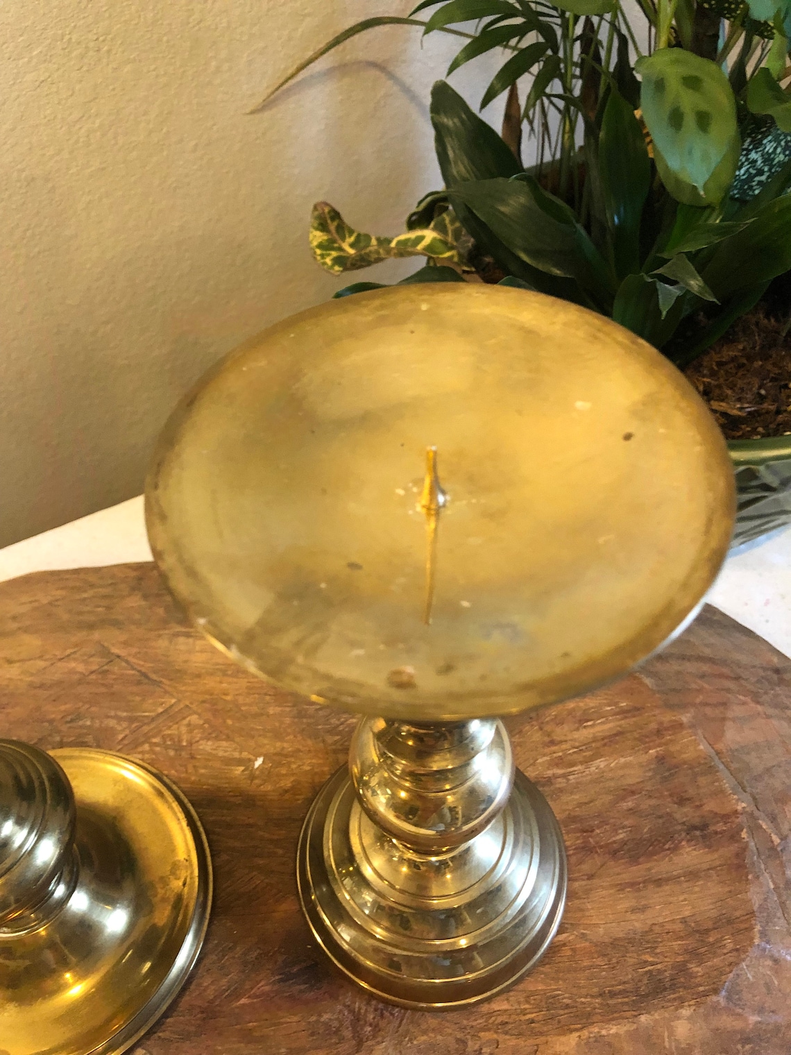 Two Vintage Brass Pillar Candle Holders Thanksgiving Table - Etsy