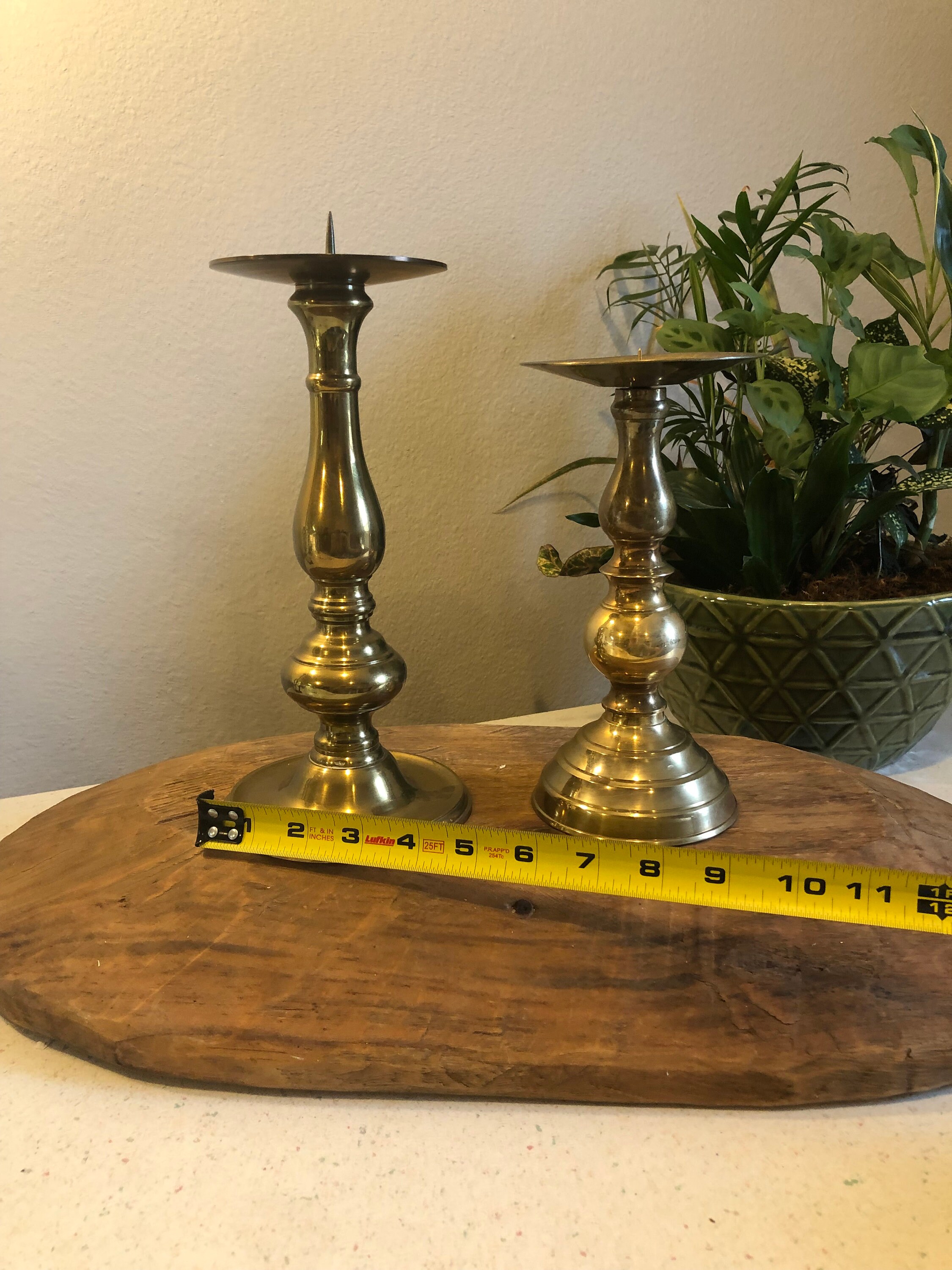 Two Vintage Brass Pillar Candle Holders Thanksgiving Table - Etsy