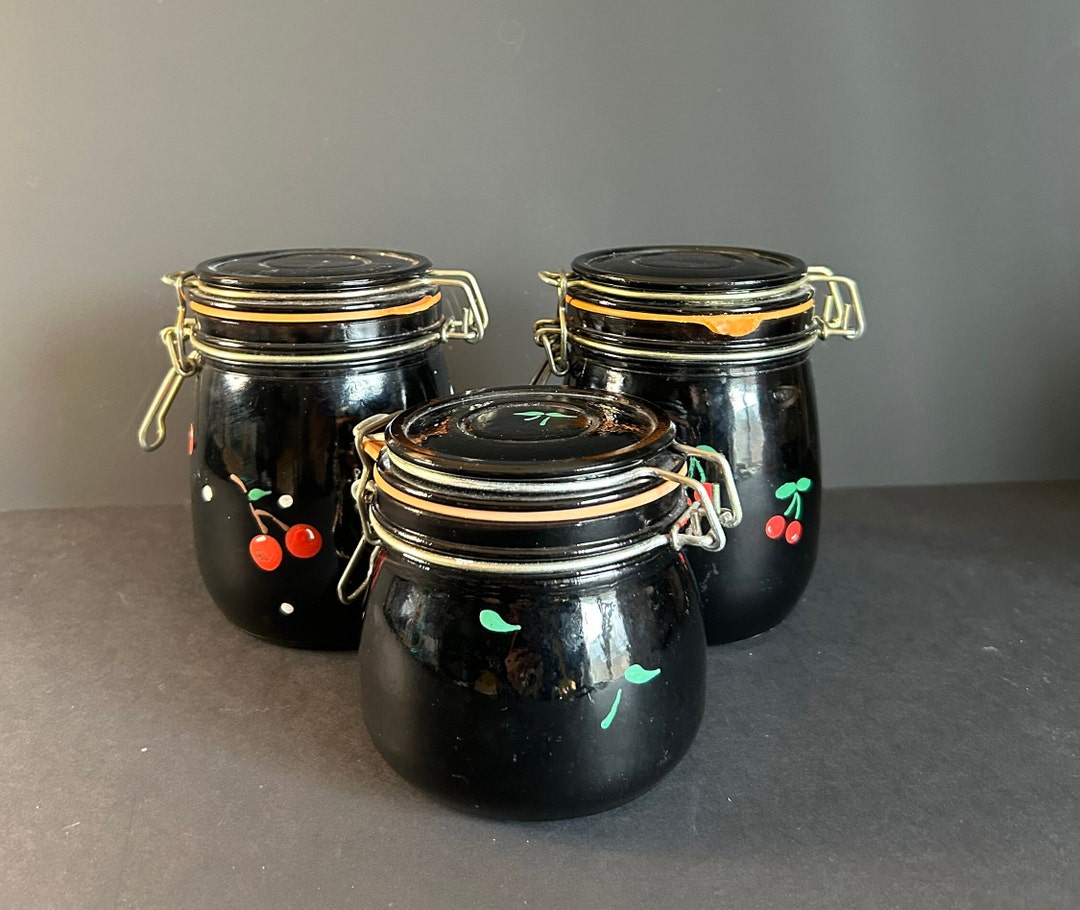 Vintage Hand-painted Cherry Canister Set: 1980s Retro Kitchen Jars - Etsy