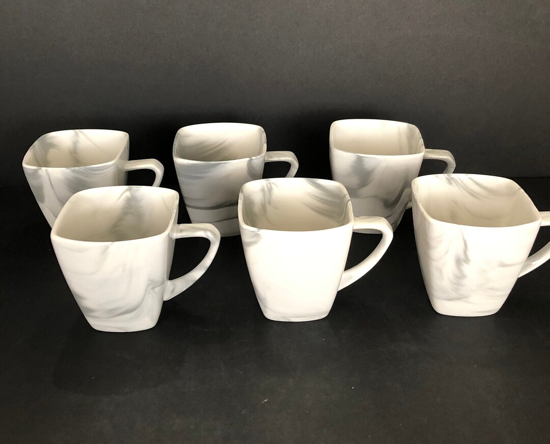 Malacasa Porcelain Gray Swirl Cups Set of 6 Microwave and Oven Safe ...