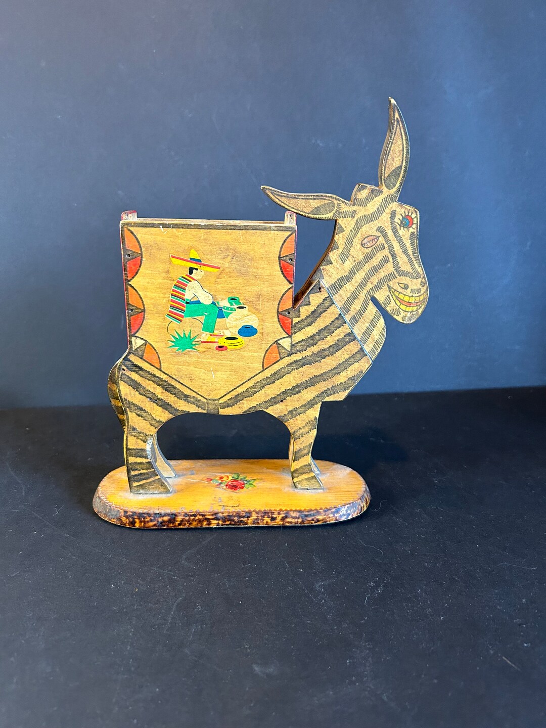 Vintage Wooden Donkey Card Holder Movable Head and Tail Retro Desk ...