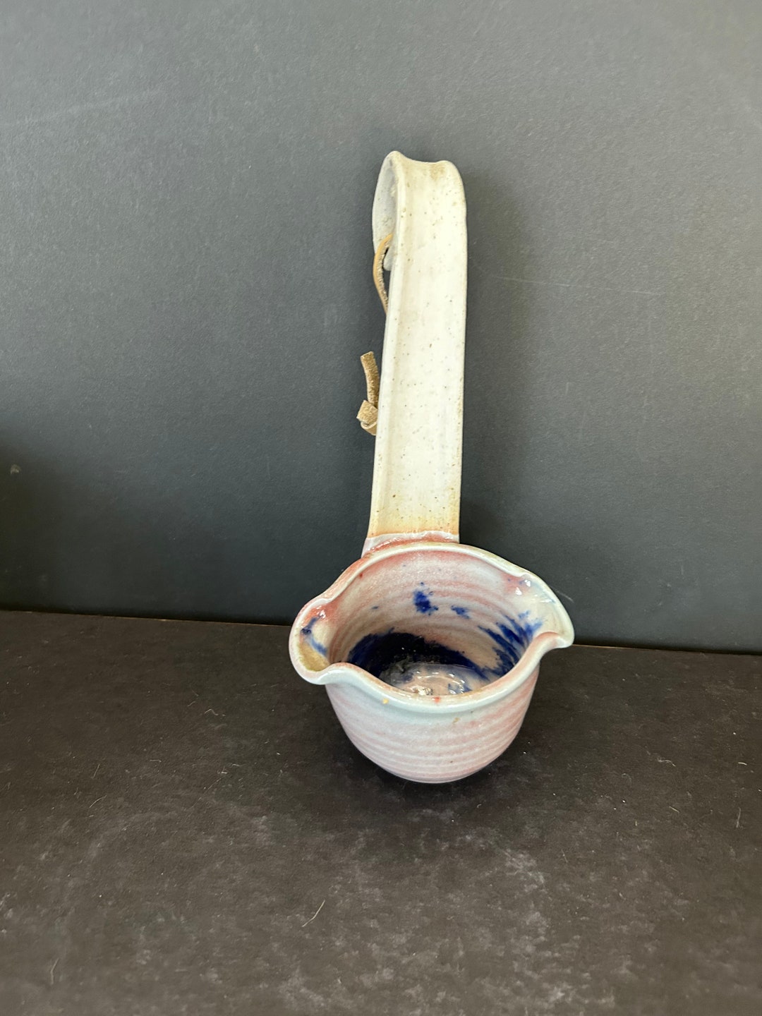 Studio Art Pottery Ladle Glazed With Leather Hanger Long Sturdy Handle ...