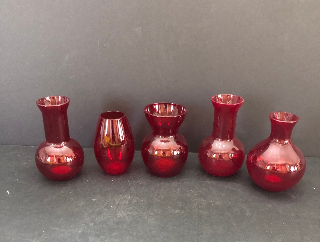 Ruby Red Glass Small Bud Vases Set of 5 - Etsy