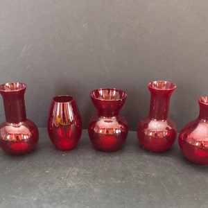 Ruby Red Glass Small Bud Vases Set of 5 - Etsy