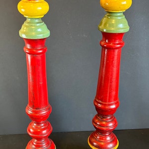 Vintage Tall Wooden Painted Turned Folk Art Candlesticks. 17.5" - Etsy