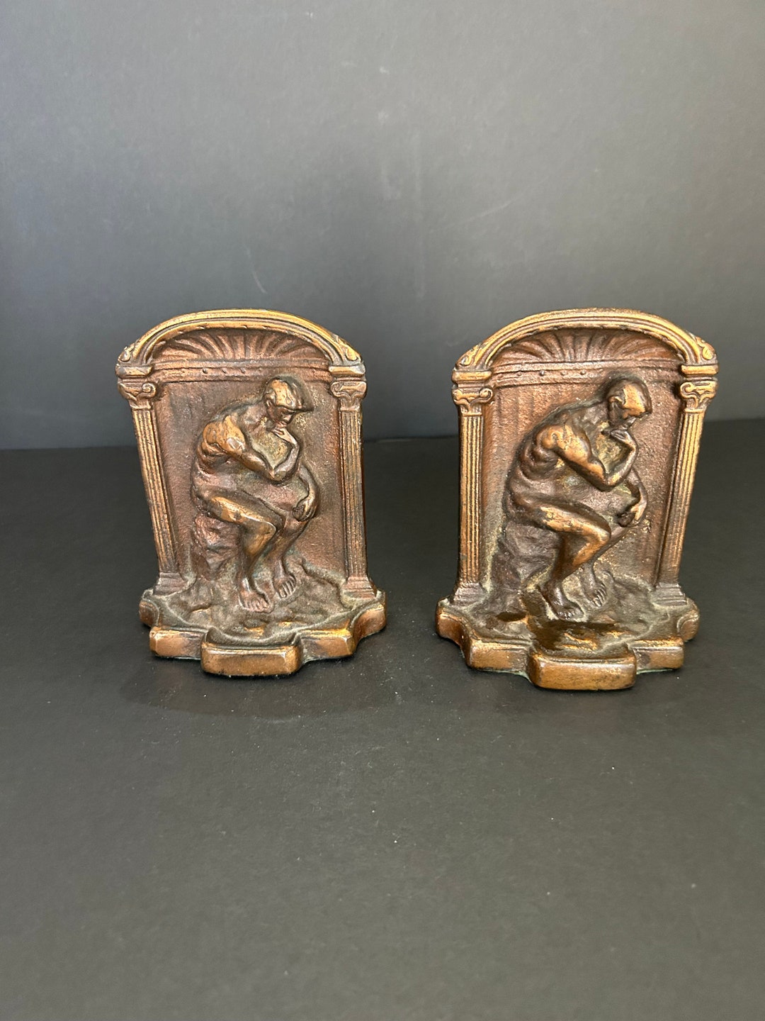 Copper Color Cast Brass "thinker" Bookends From the 1970's Beautiful ...