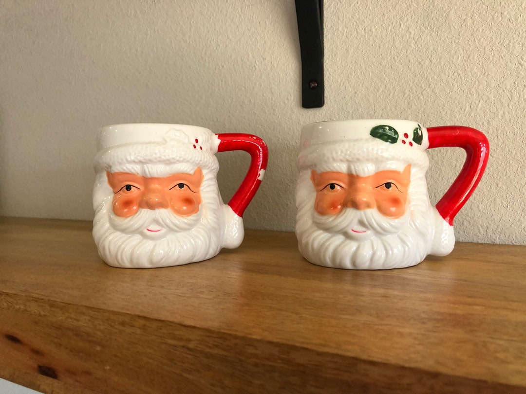 Set of 2 Vintage Santa Mugs: Holiday Christmas Decor - Etsy