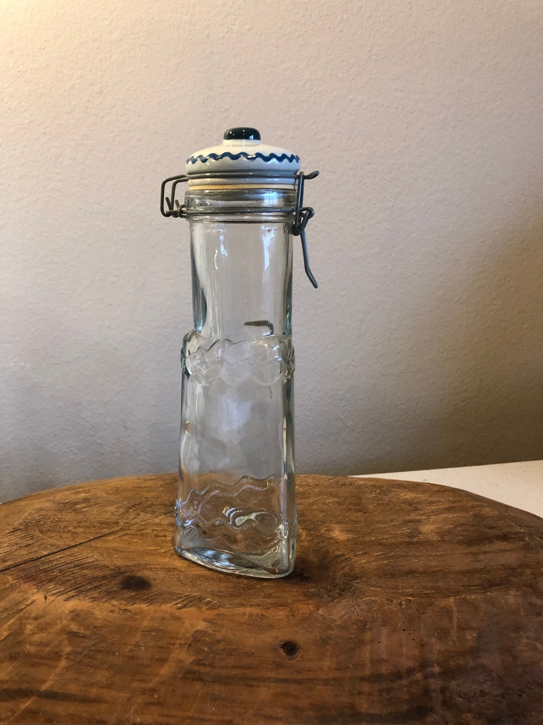 Unique Vintage Triangular Glass Jar With Ceramic Clamp Lid - Etsy