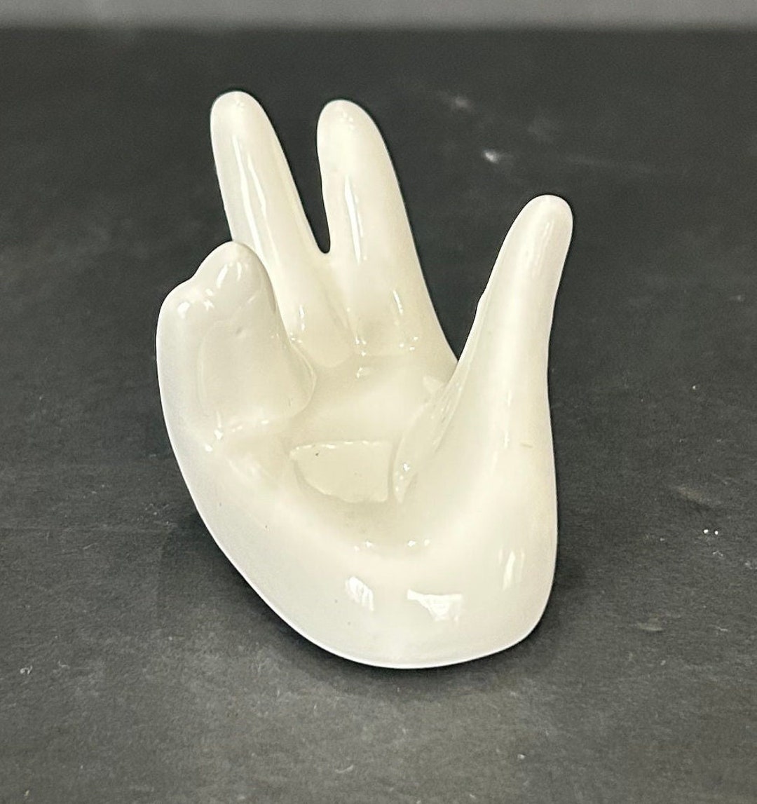 Small White Ceramic Hand Display Business Cards, Hold Rings, Cool Shelf ...