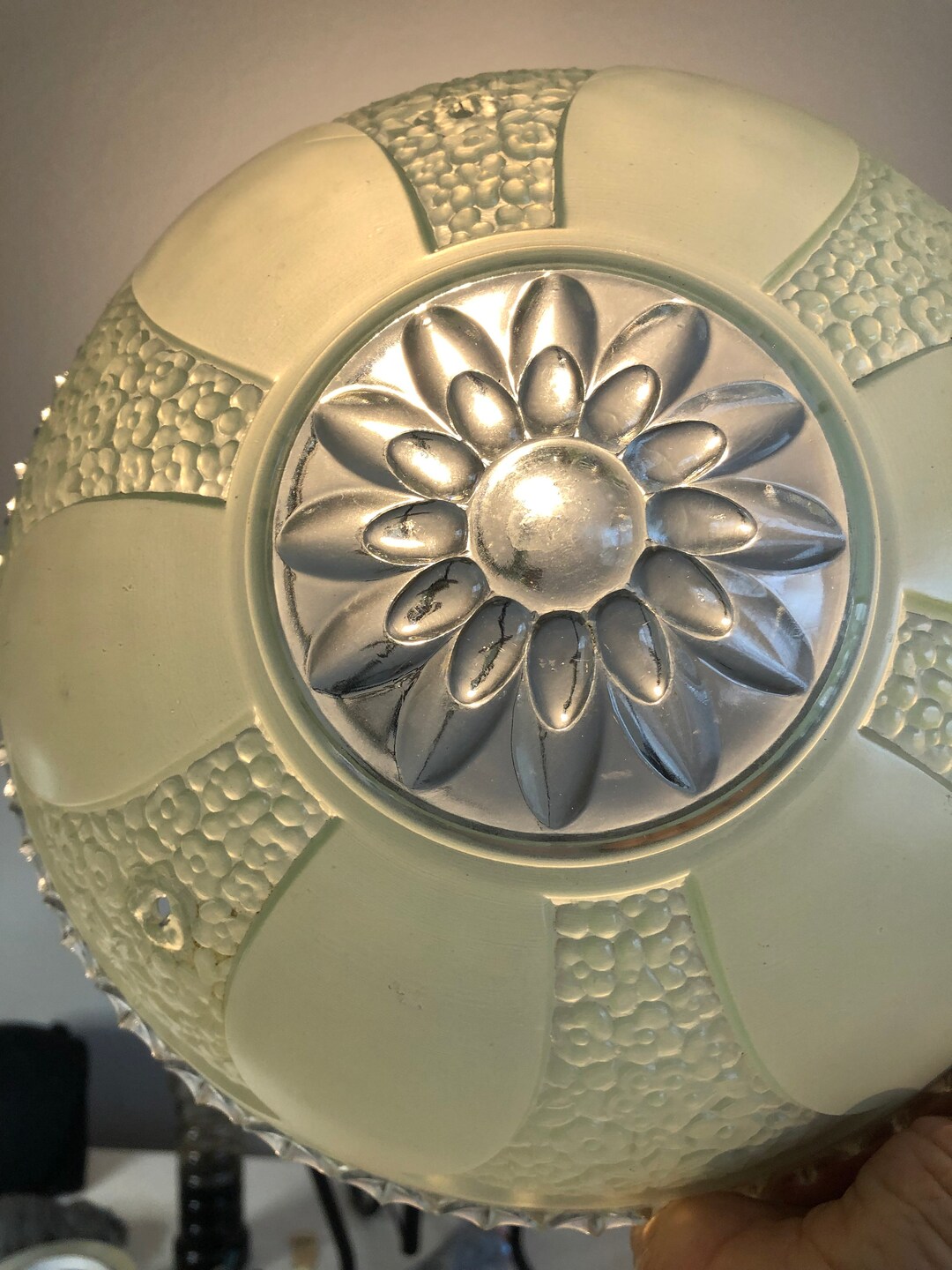 Authentic 1950s Ceiling Light Cover in Heavy Cut Glass and Classic Mint ...