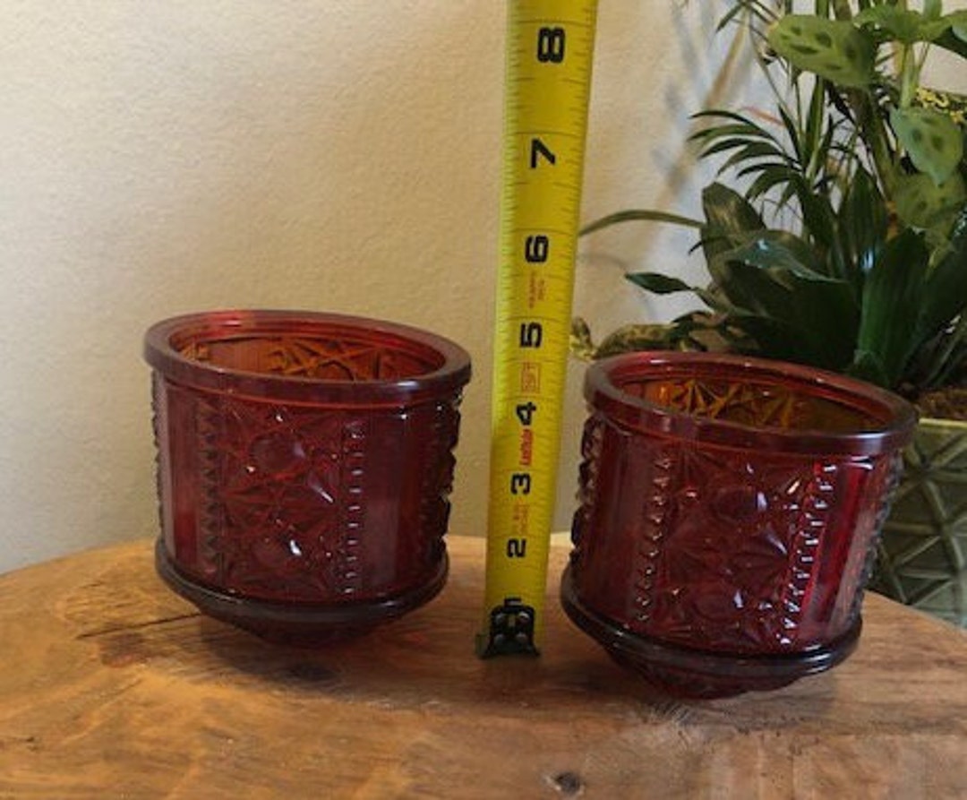 Two Ruby Red Glass Light Covers Heavy Cut Glass - Etsy