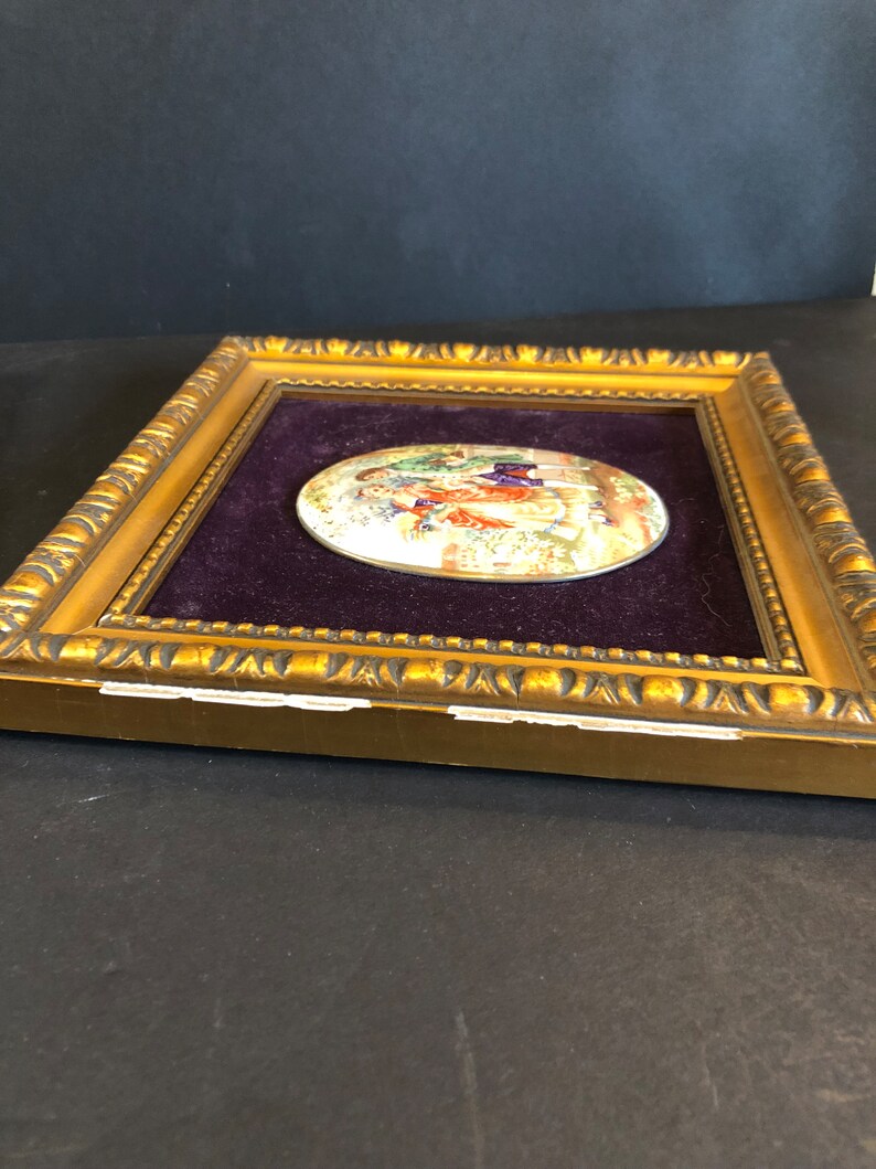 Pair of Framed Vintage Fragonard Cameos Painted Enamel on Metal Maroon ...