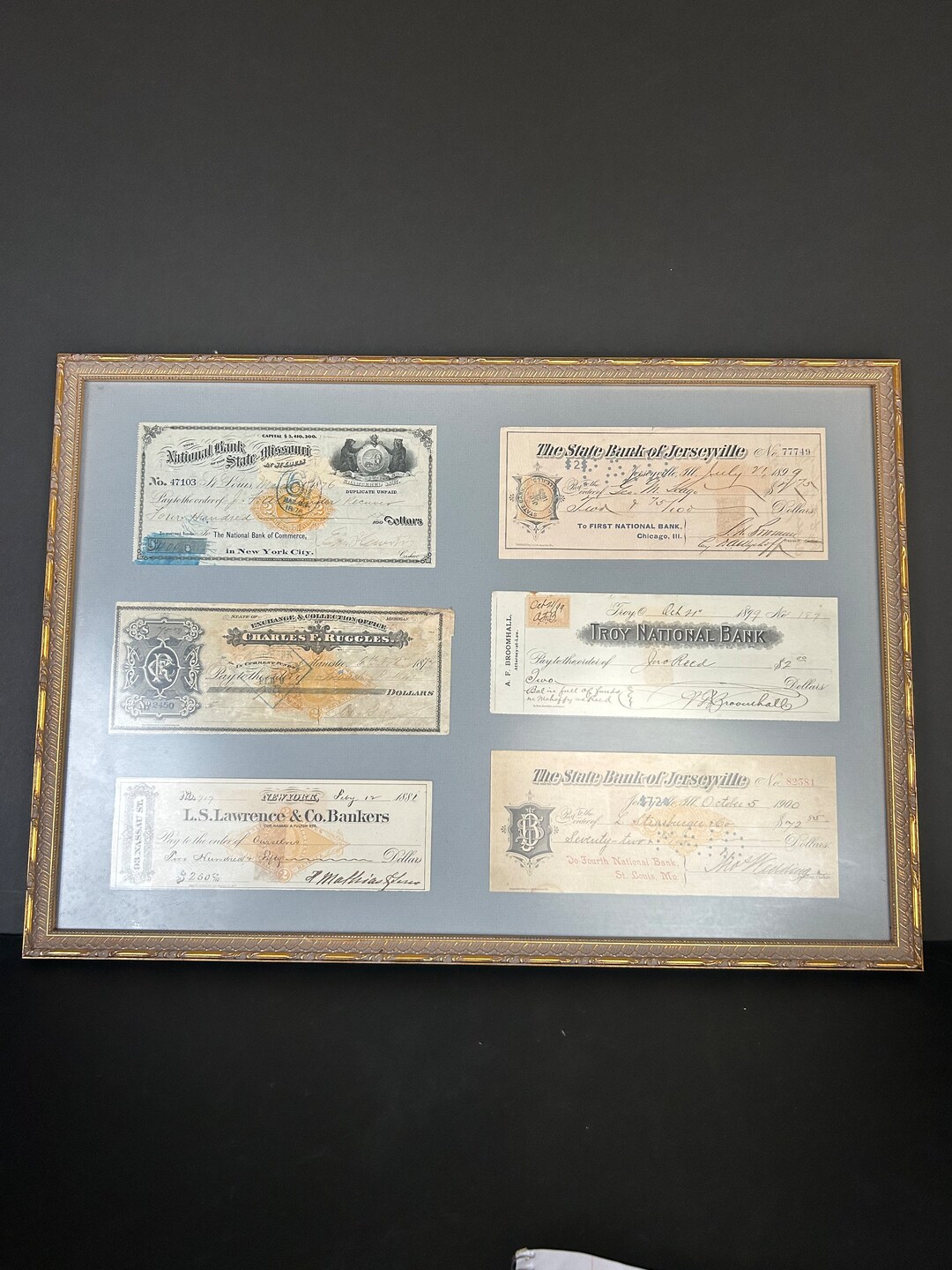 Framed Set of 6 Checks From 1876-1900 From State Bank Jerseyville ...