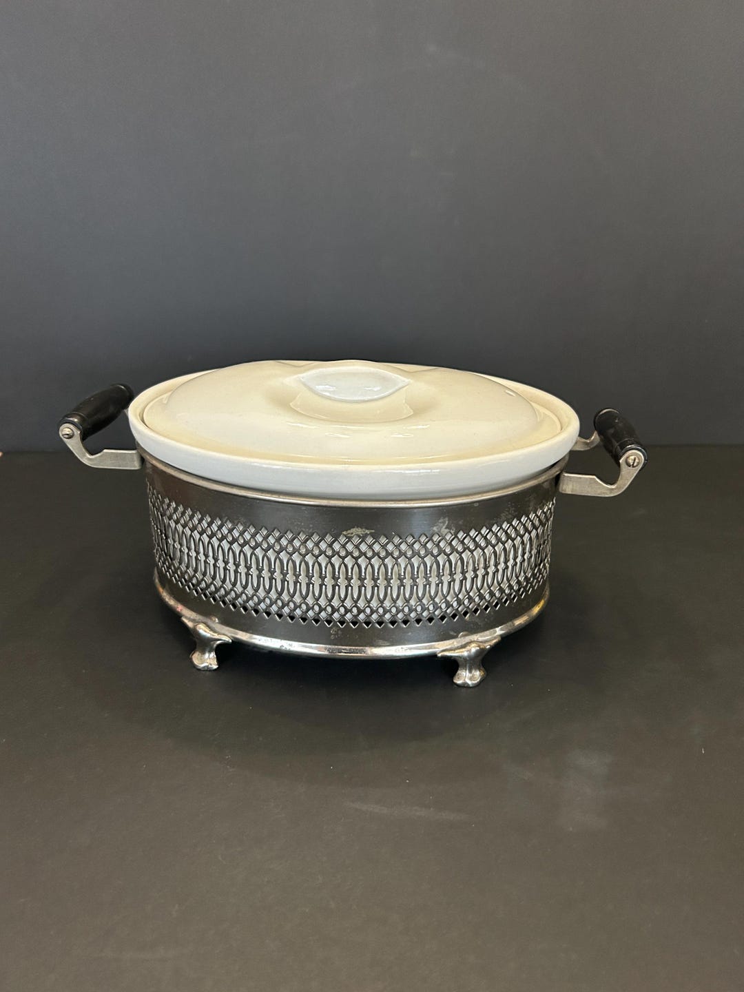 Antique 1910s Guernsey Ware Casserole Dish in Ornate Silver Plated ...
