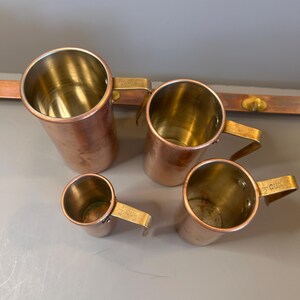 Vintage Copper Measuring Cup Set With Copper Wall Mount to Hang Cups ...