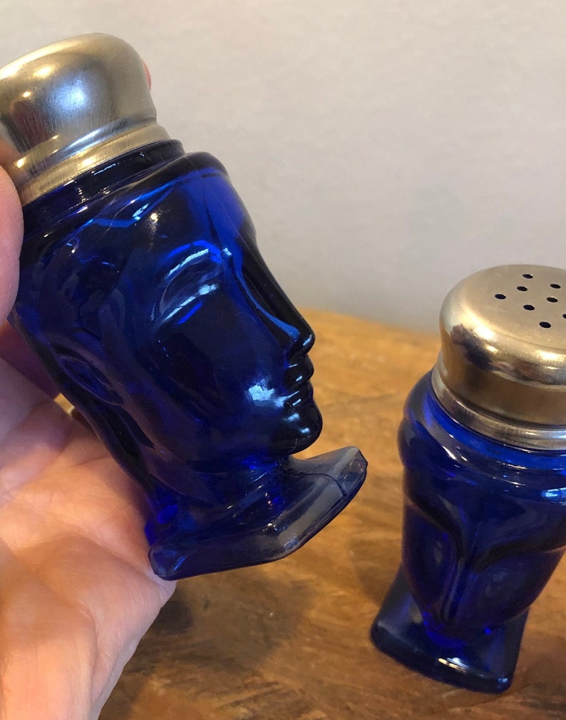 Eclectic Glass Head Cobalt Blue Vintage Salt and Pepper - Etsy
