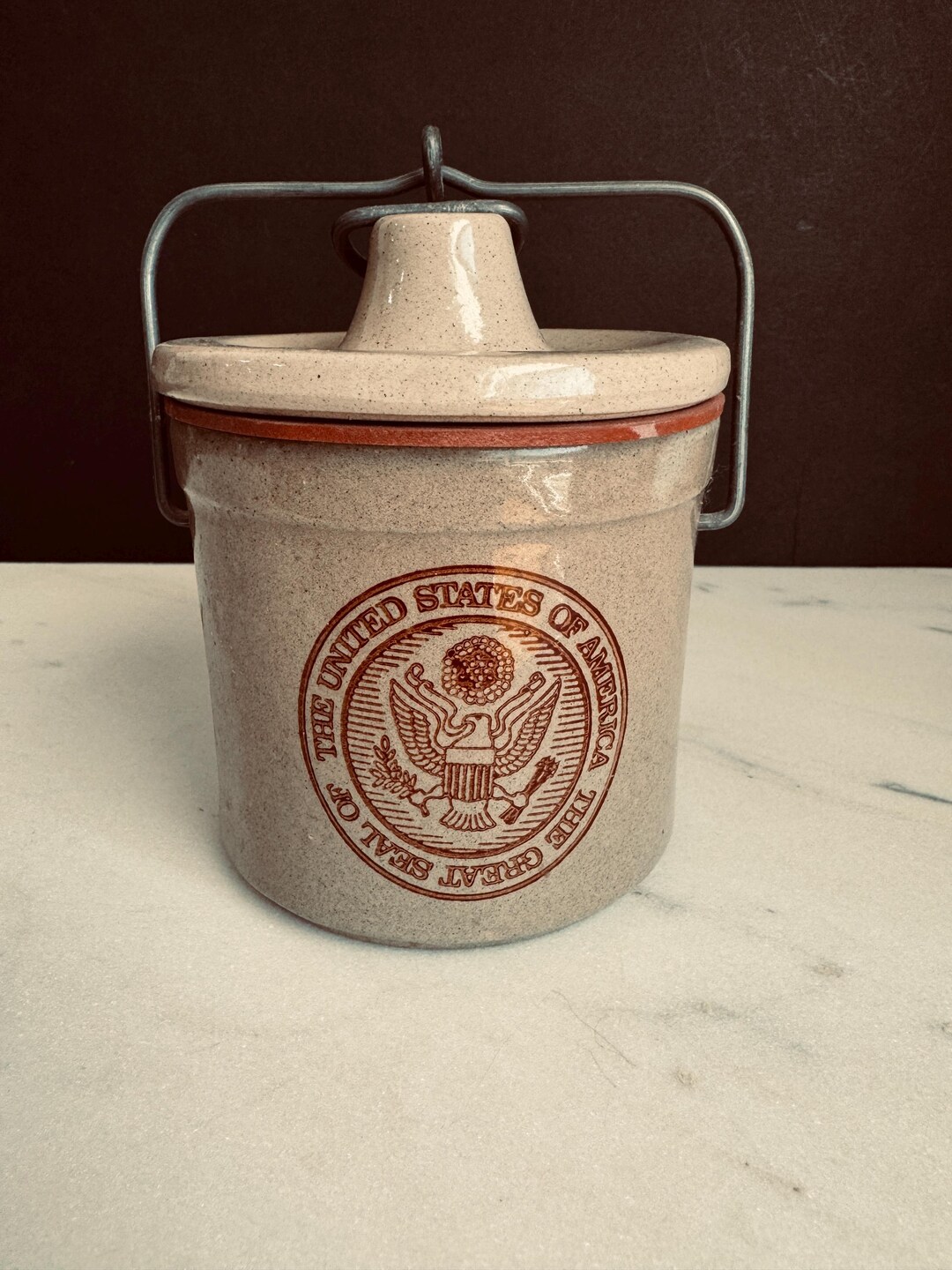 Vintage USA Crock With Lid & Metal Handle | Rustic Farmhouse Decor ...