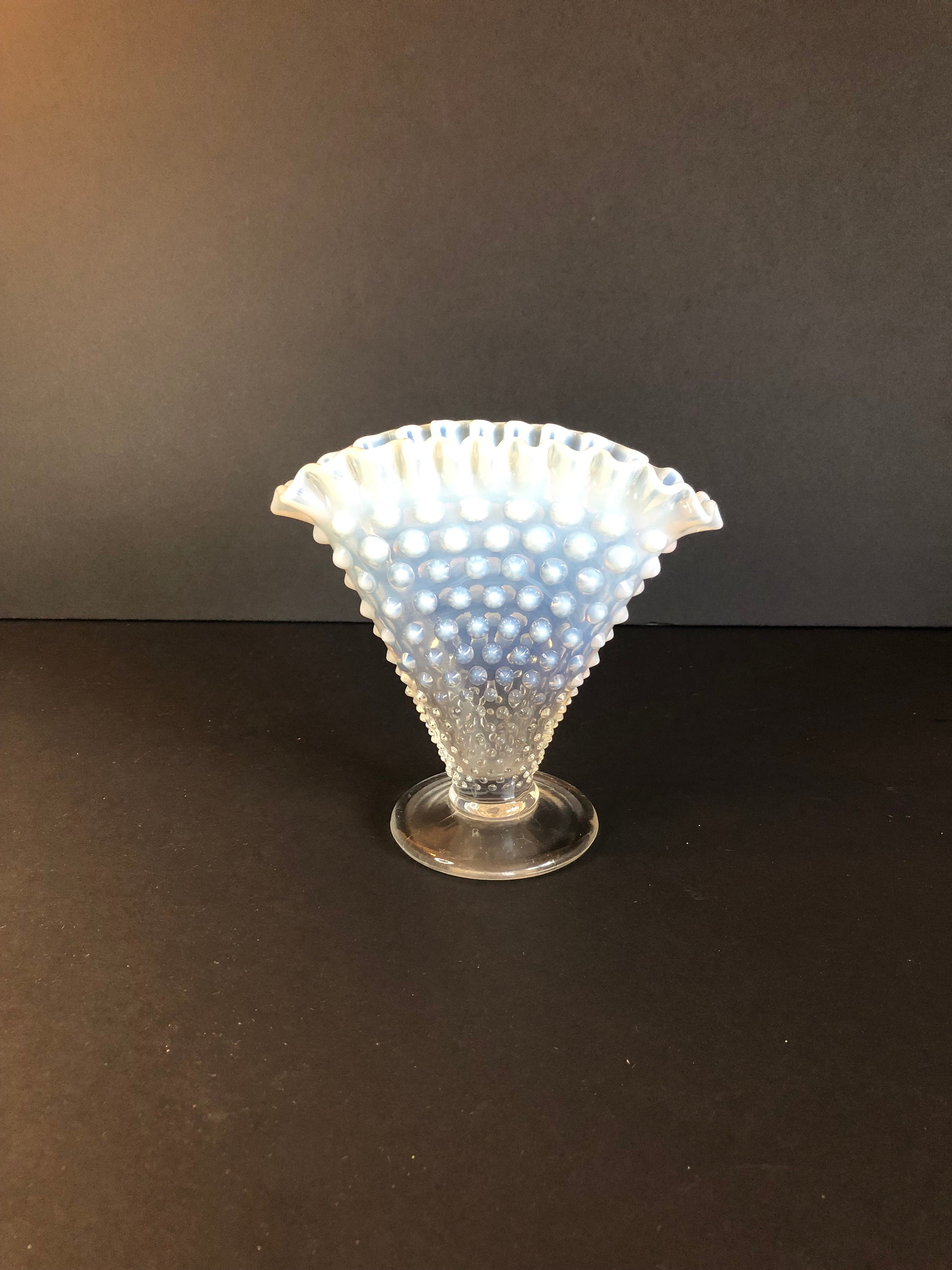 Vintage Fan Vase White Ombre Opalescent Hobnail Glass Fenton - Etsy
