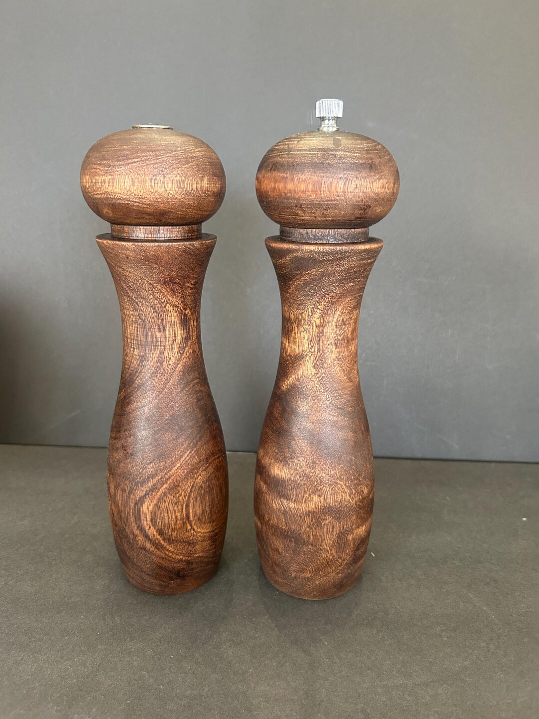 Vintage Wooden Olde Thompson Salt Shaker and Pepper Mill Carbon Steel ...