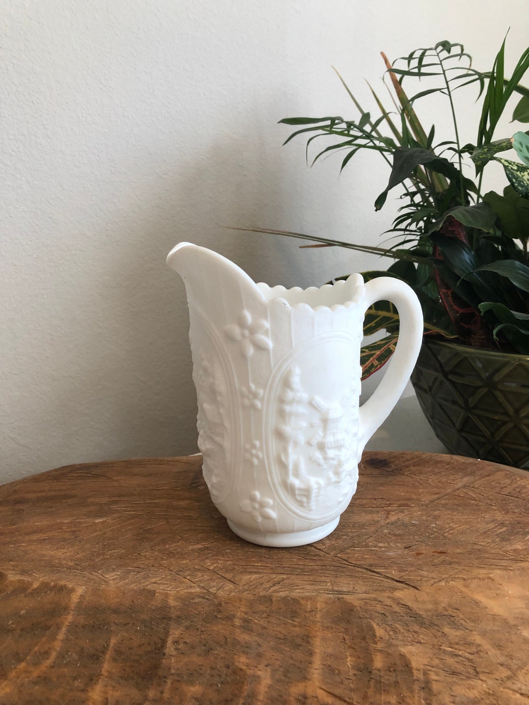 Satin White Milk Glass Pitcher, Cottage Core Vintage, - Etsy