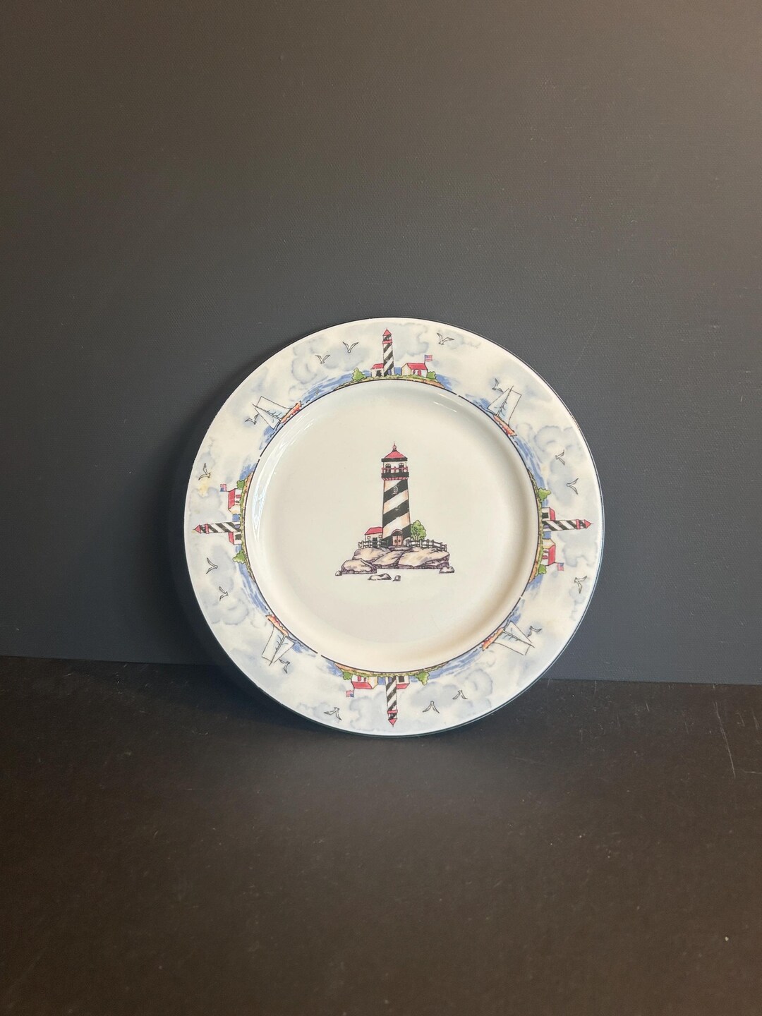 Set of 6 Totally Today Lighthouse Dinner Plates – Nautical Coastal ...