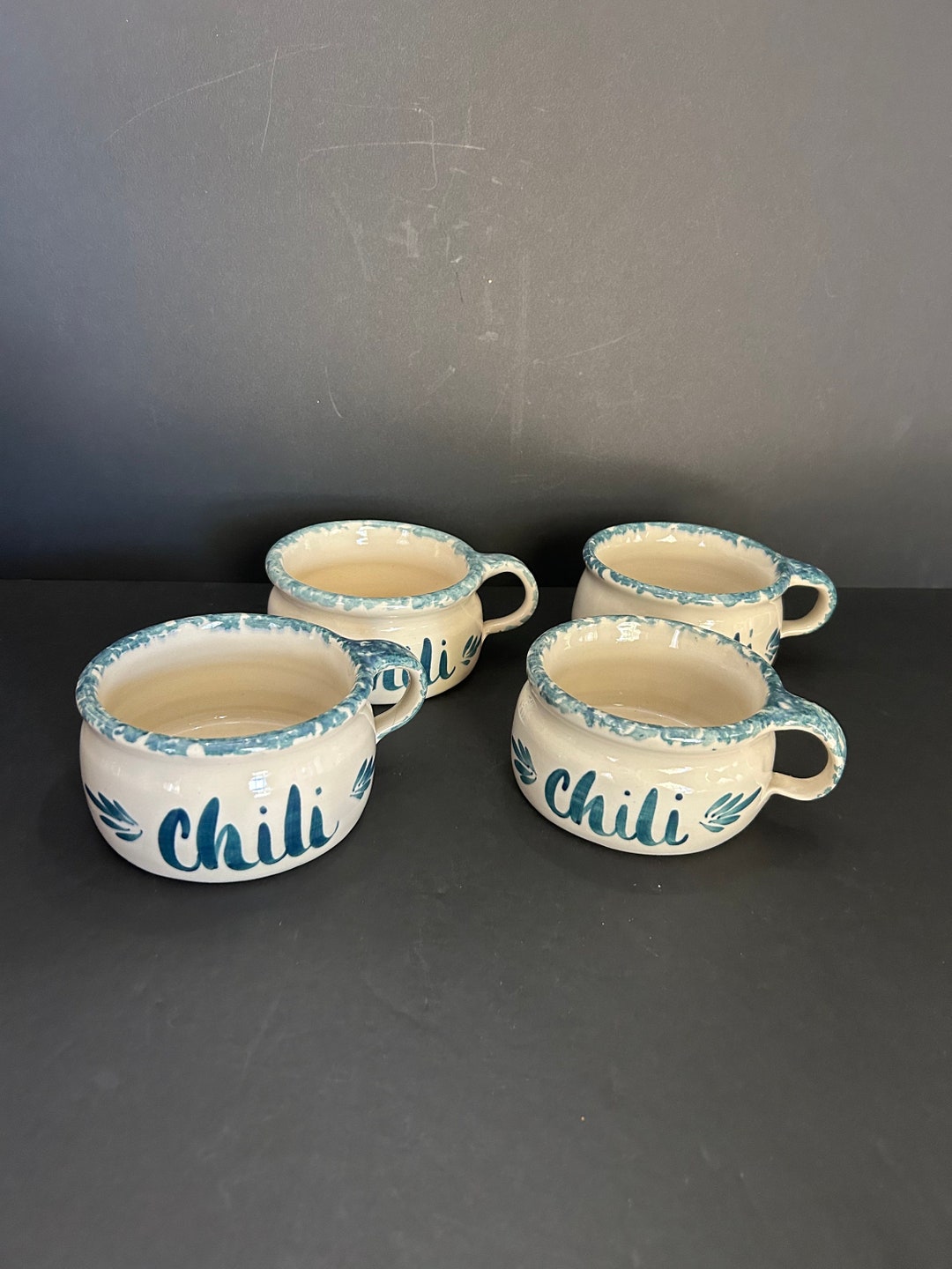 Set of 4 Chili Bowls Spongeware. Made by Ellis Pottery of - Etsy