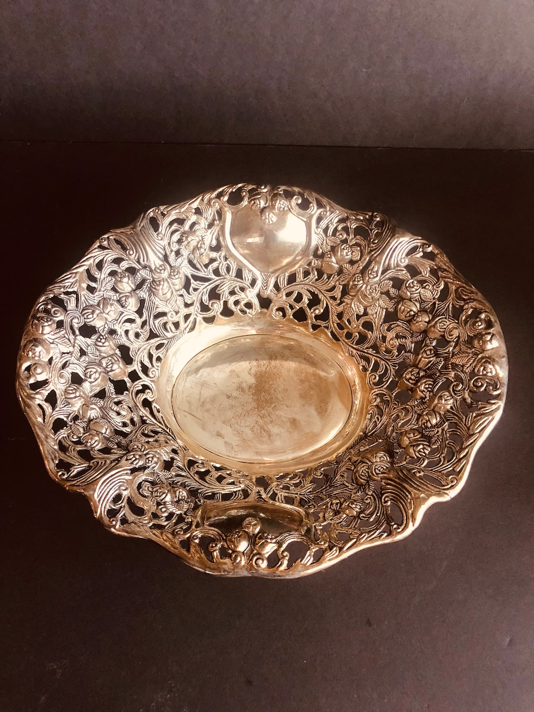 Vintage Davco Silver Ltd Ornate Silverplate Bowl | Rose Pattern Bread ...