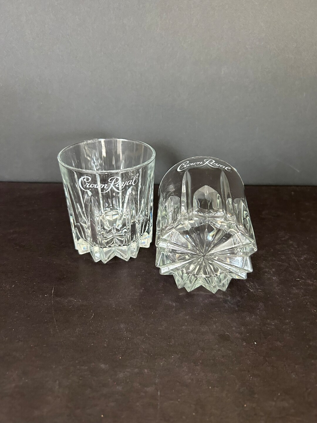 Crown Royal Script Starburst Bottom Sturdy Base Heavy and Substantial Whiskey Glasses Set of Two ...