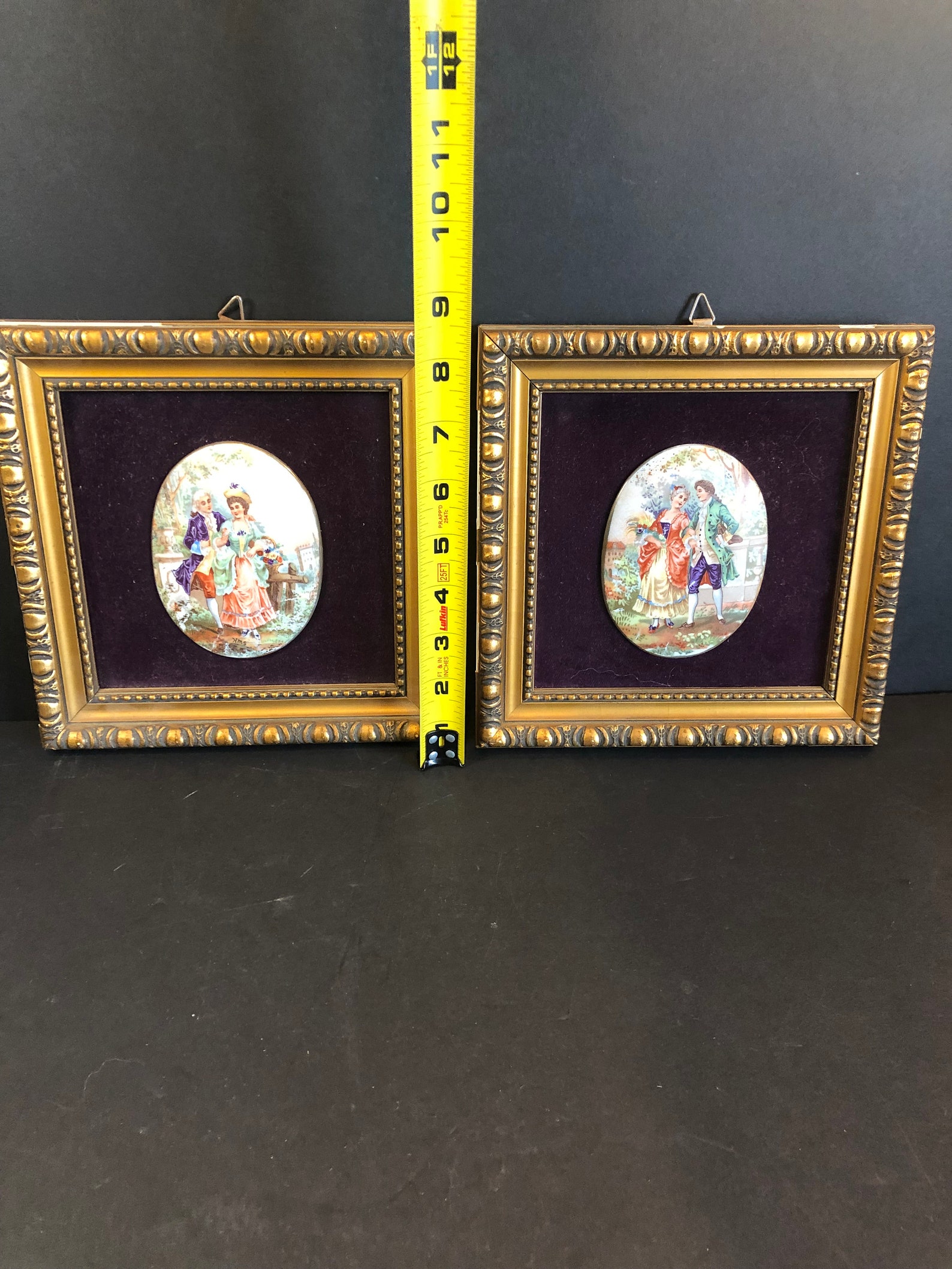 Pair of Framed Vintage Fragonard Cameos Painted Enamel on Metal Maroon ...