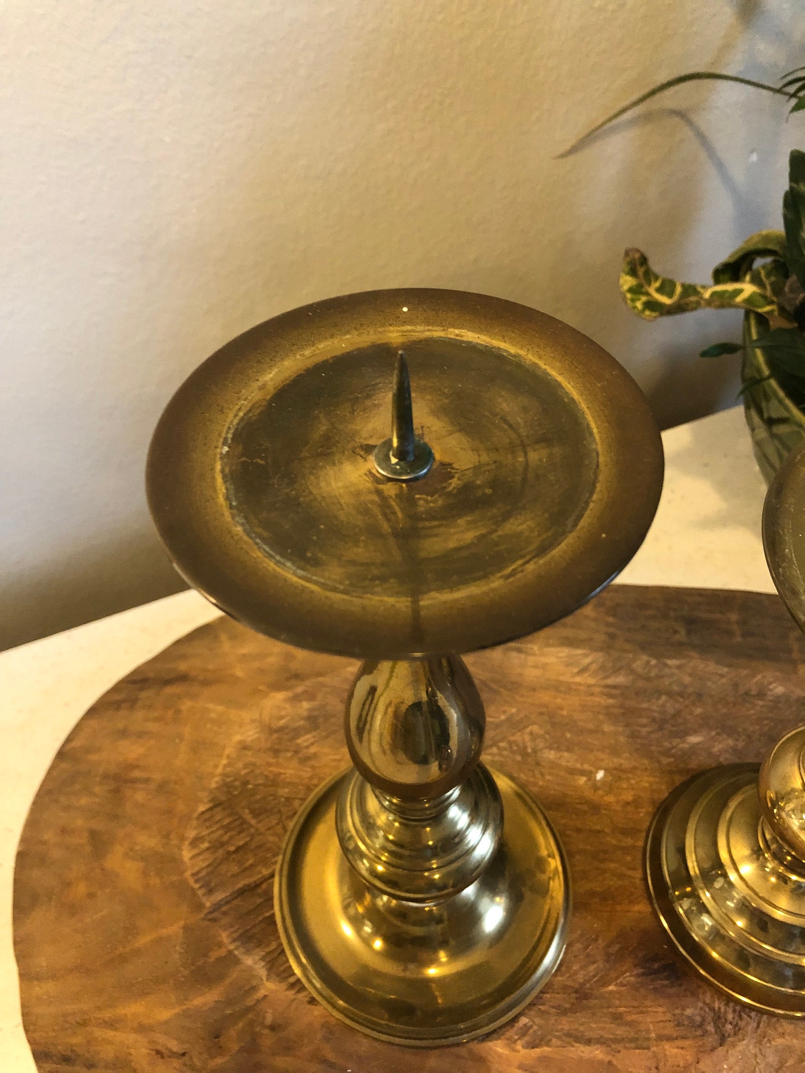Two Vintage Brass Pillar Candle Holders Thanksgiving Table - Etsy