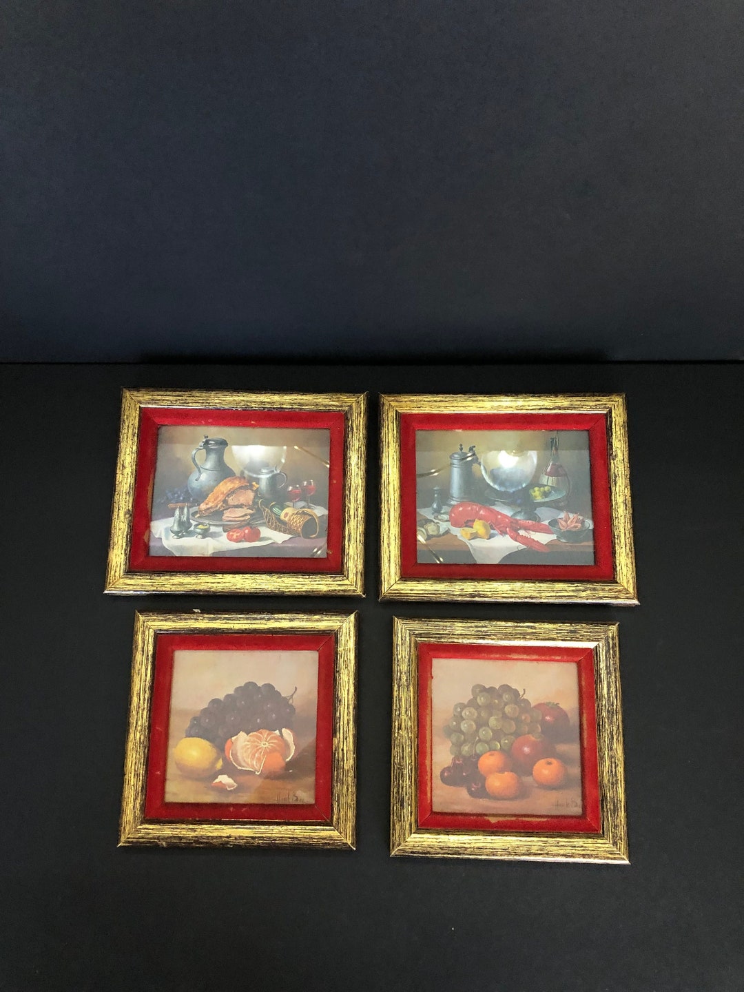 Vintage Set of 4 Wilf Walker Mid Century Prints Framed Wood and Red ...