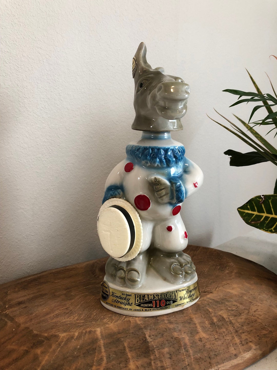 Whiskey Liquor Bottle 1968 Jim Beam Donkey Clown With Intact "straw ...