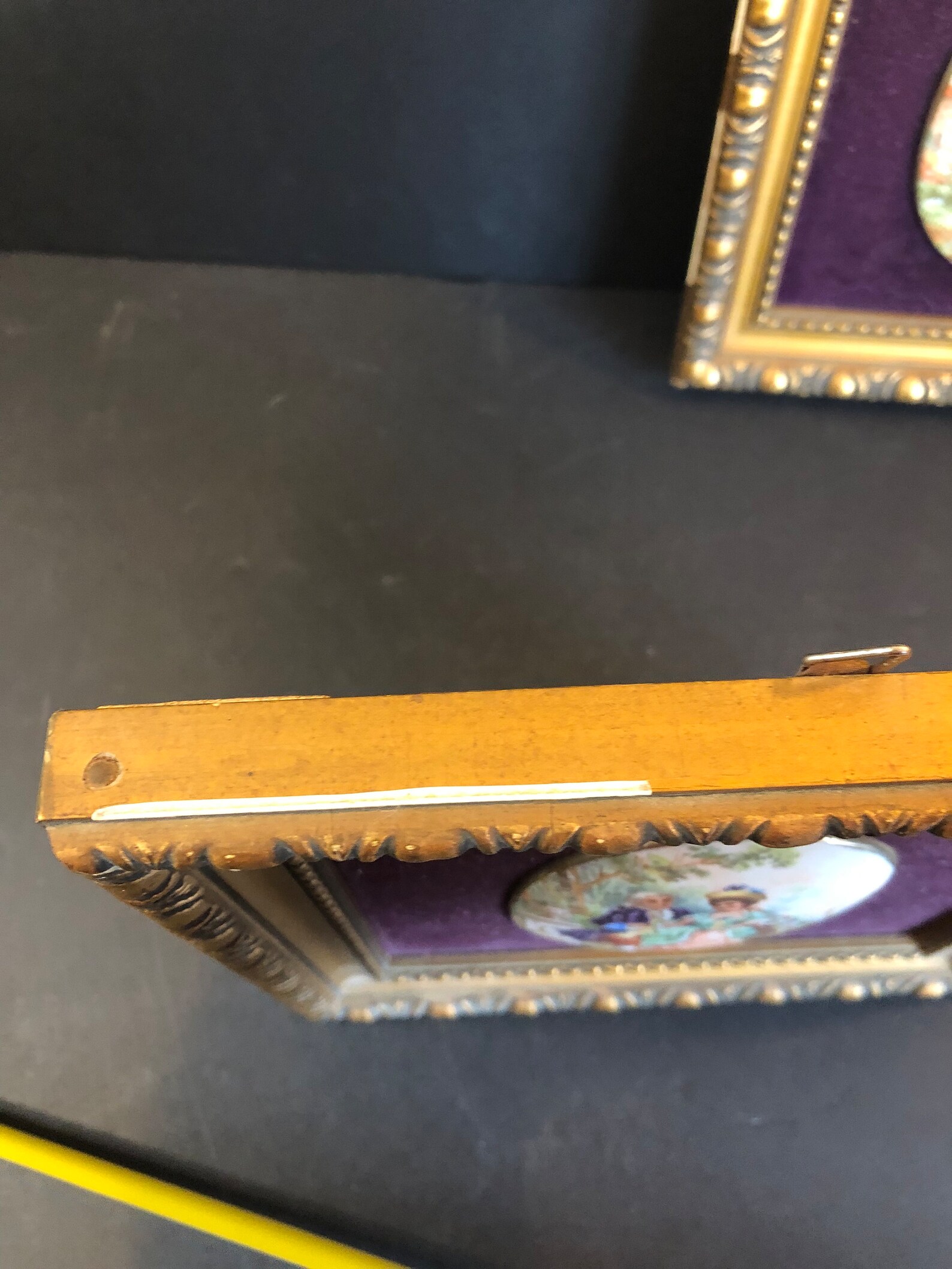 Pair of Framed Vintage Fragonard Cameos Painted Enamel on Metal Maroon ...