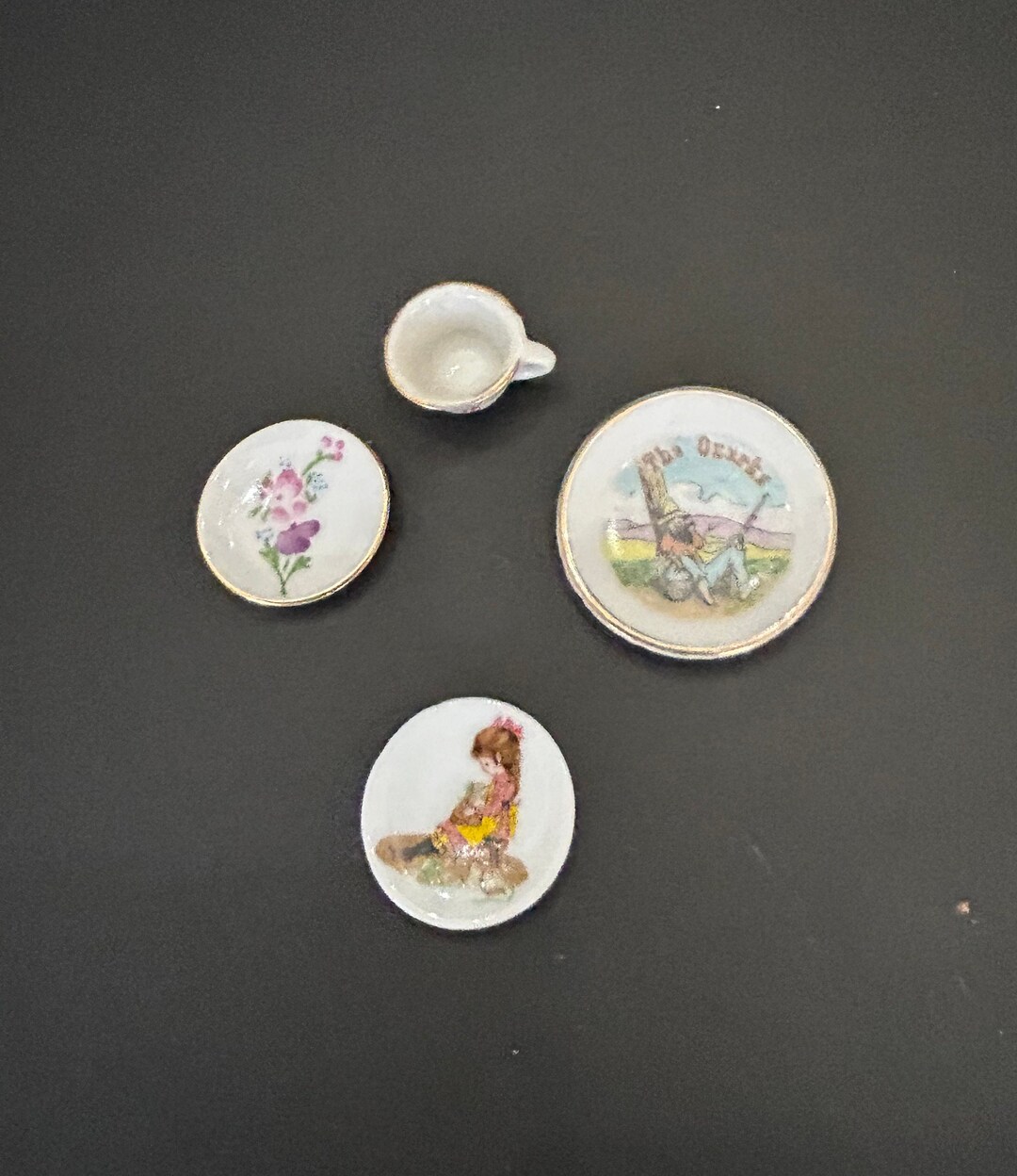 1970's Miniature Collection of Three Tiny Plates and One Cup Made in ...