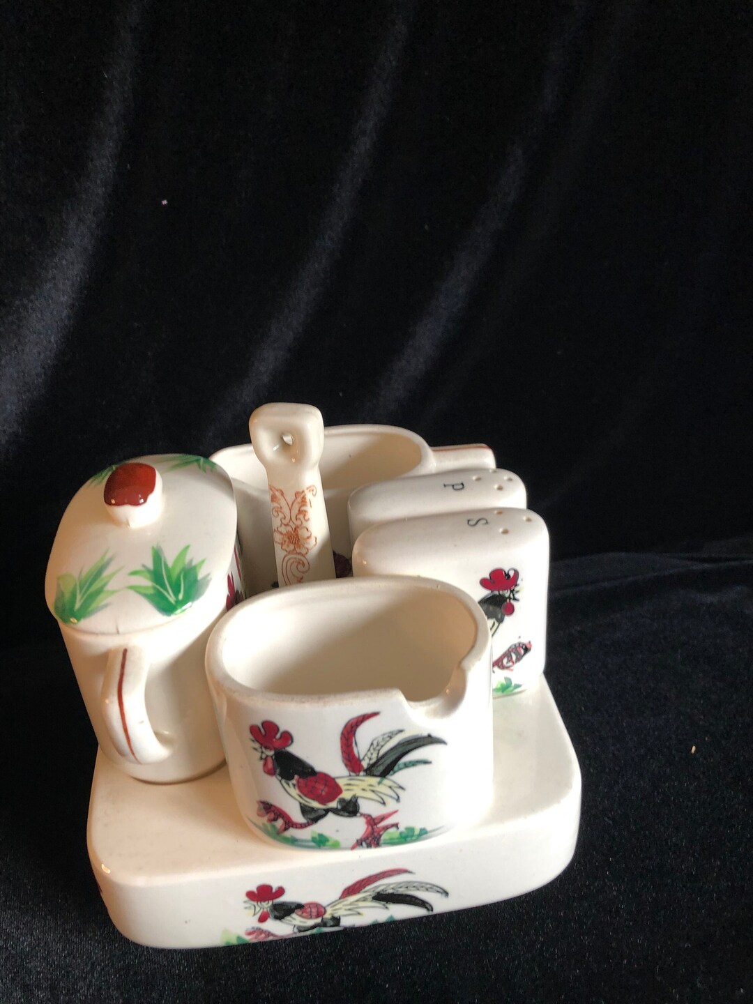 Vintage Rooster Condiment Set | 1960s Ceramic Kitchen Table Centerpiece ...