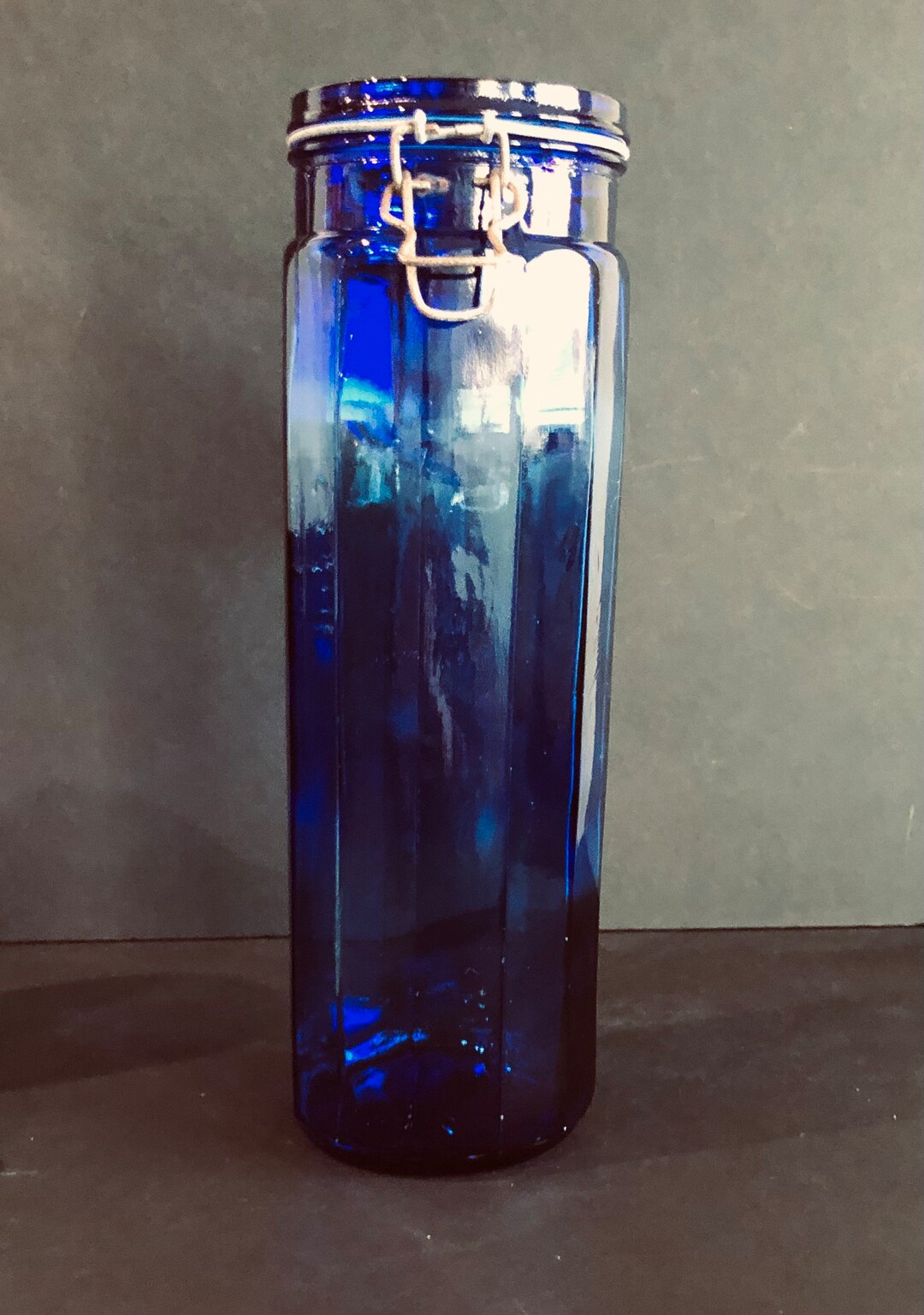 Tall Vintage Blue Glass Clamp Jar 13 Inches, Kitchen Storage - Etsy